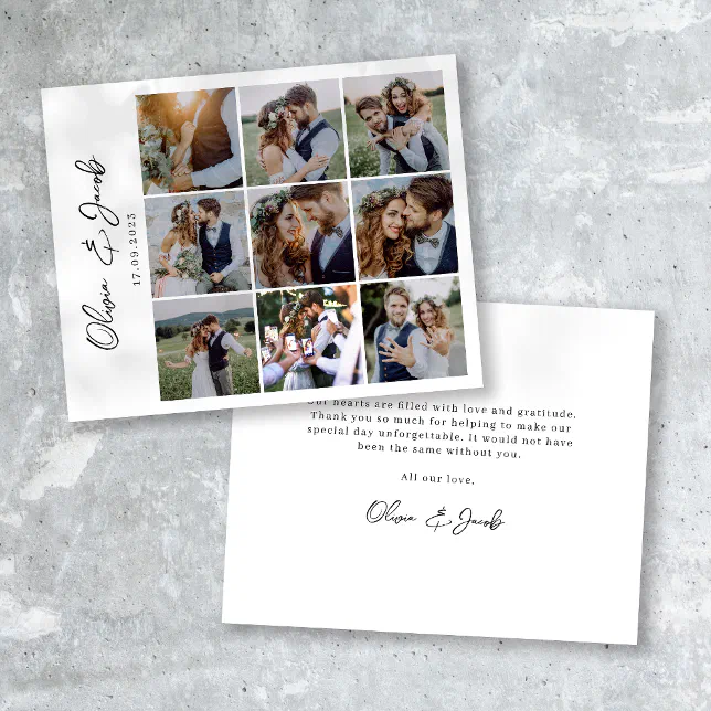 Modern Calligraphy 9 Photo Collage Wedding Thank | Zazzle