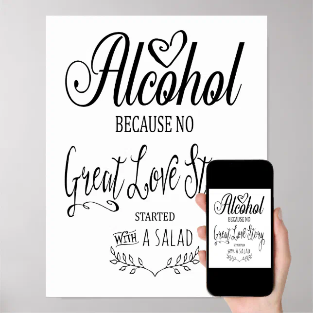 Modern calligraphy Alcohol bar sign print | Zazzle