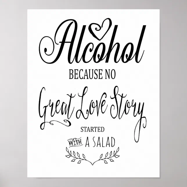 Modern calligraphy Alcohol bar sign print | Zazzle