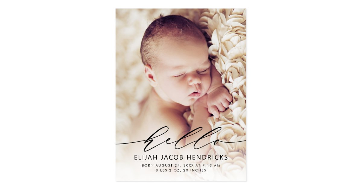 Modern Calligraphy Baby Announcement Postcard | Zazzle.com