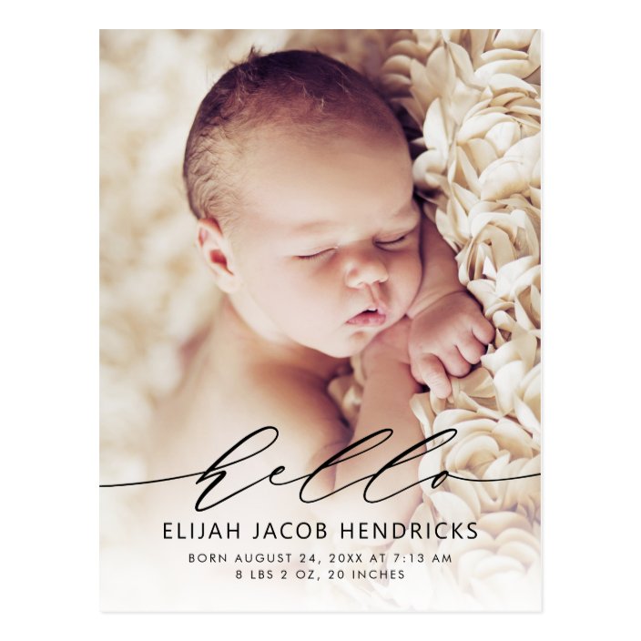 Modern Calligraphy Baby Announcement Postcard | Zazzle.com