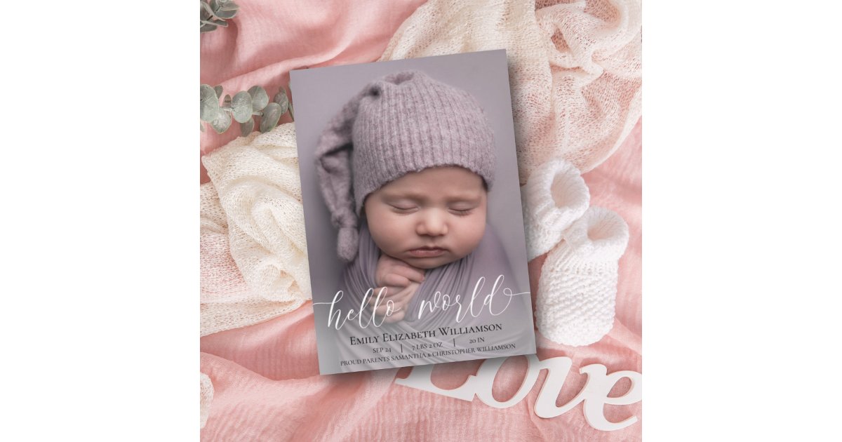 Modern Calligraphy Baby Girl Photo Announcement | Zazzle