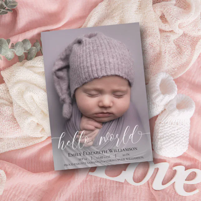 Modern Calligraphy Baby Girl Photo Announcement | Zazzle