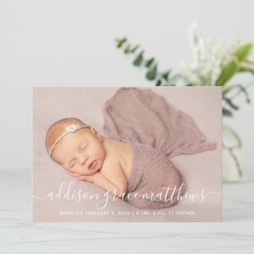 Modern Calligraphy Baby Girl Photo Collage Birth Announcement | Zazzle
