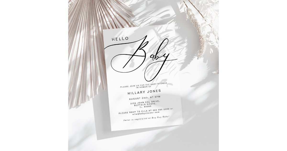Modern Calligraphy Baby Shower Hello baby Invitation | Zazzle