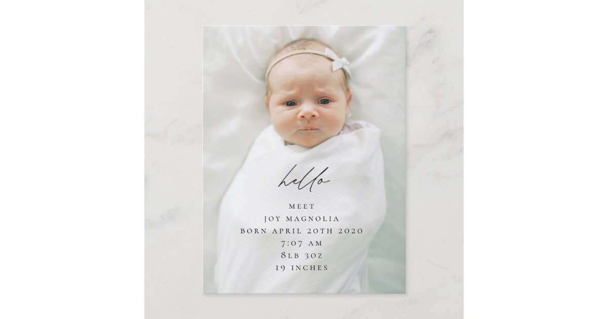 Modern Calligraphy Birth Announcement | Zazzle