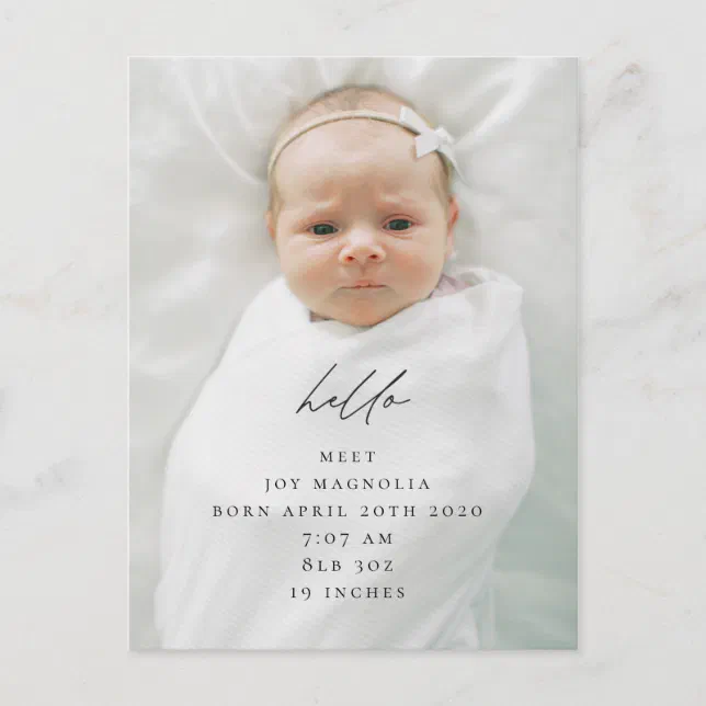 Modern Calligraphy Birth Announcement | Zazzle