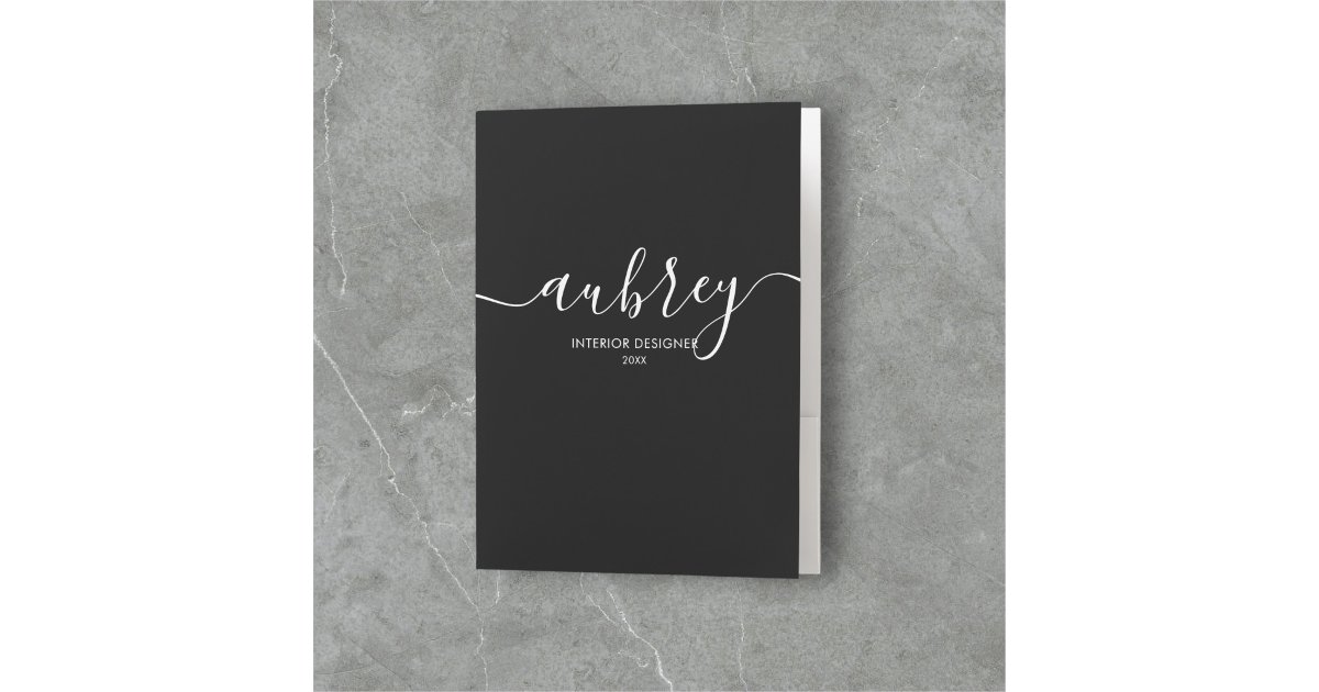 Modern Calligraphy Black Pocket Folder | Zazzle