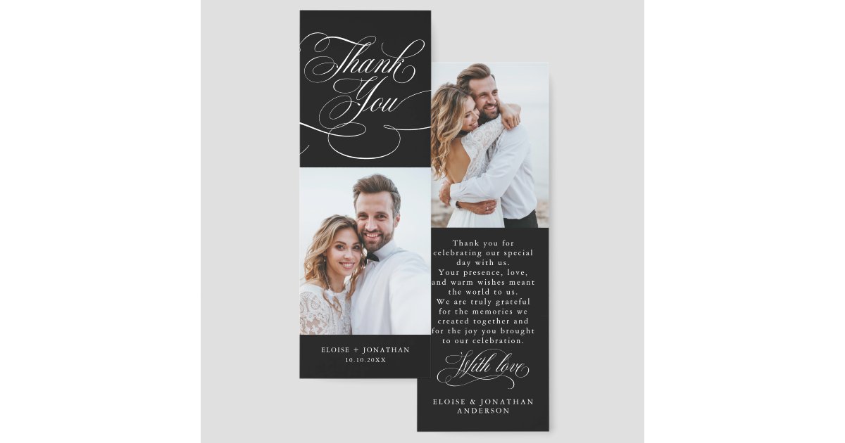 Modern calligraphy Black & white wedding Thank you Bookmarks | Zazzle