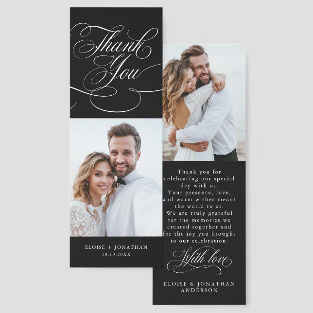Modern calligraphy Black & white wedding Thank you Bookmarks | Zazzle