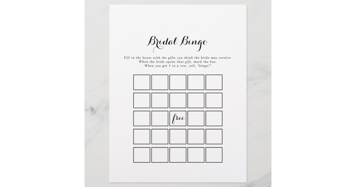 Modern Calligraphy Bridal Bingo Game | Zazzle