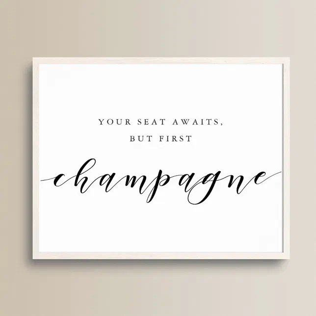 Modern Calligraphy But First Champagne Wedding Poster | Zazzle