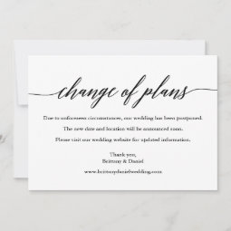 Modern Calligraphy Change of Plans Wedding Card | Zazzle