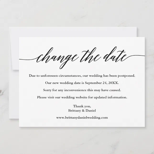 Modern Calligraphy Change The Date New Date Card | Zazzle