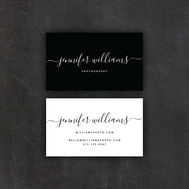 Modern Calligraphy Chic Black Photography | Business Card | Zazzle