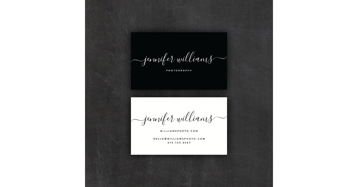 Modern Calligraphy Chic Black Photography | Business Card | Zazzle