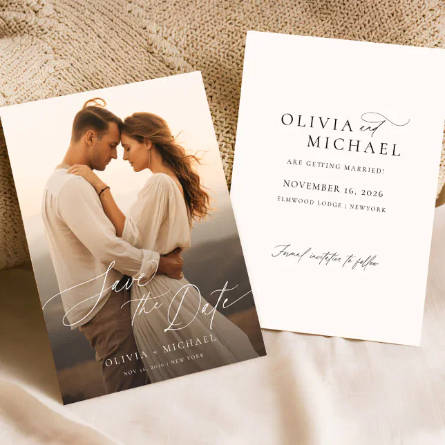 Modern Calligraphy Chic Photo Wedding Save The Date | Zazzle