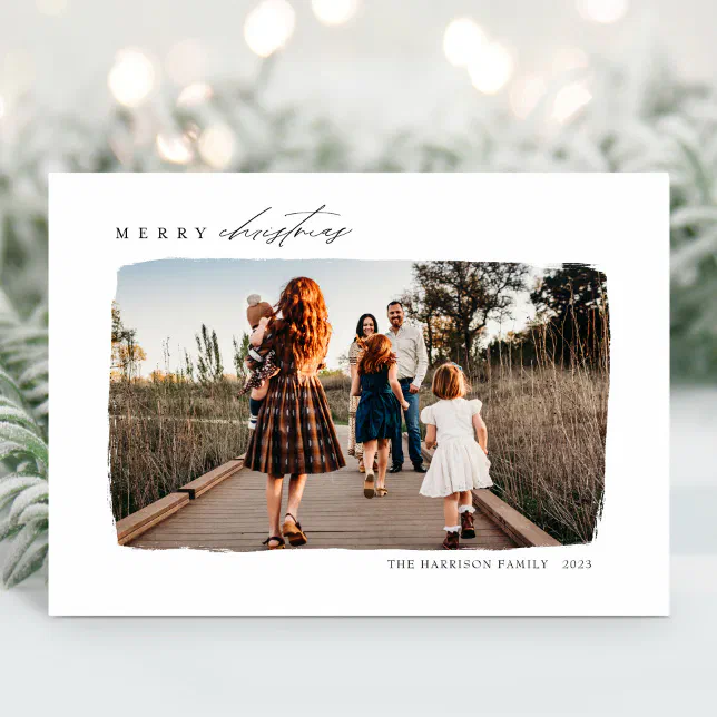 Modern Calligraphy Christmas Single Photo Holiday Card | Zazzle