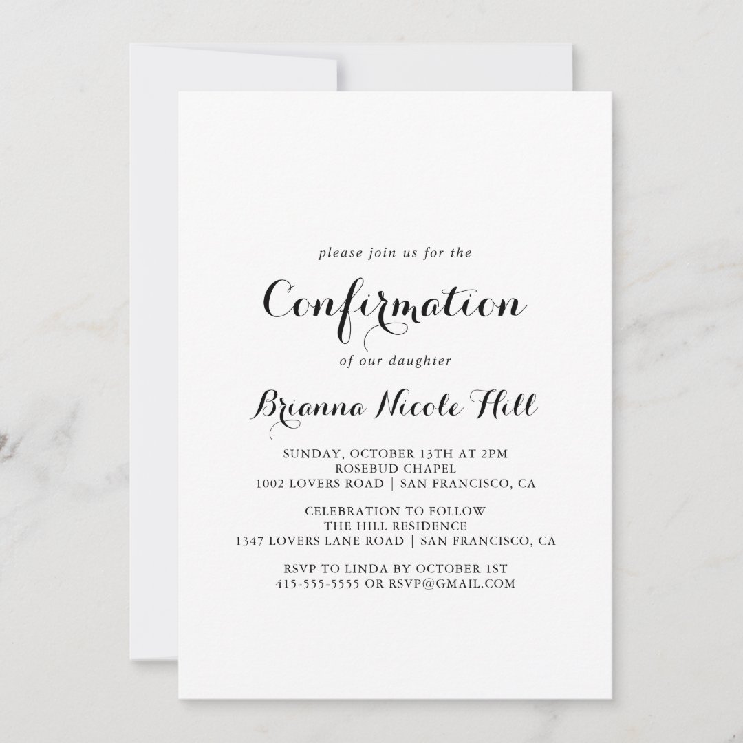 Modern Calligraphy Confirmation Invitation | Zazzle