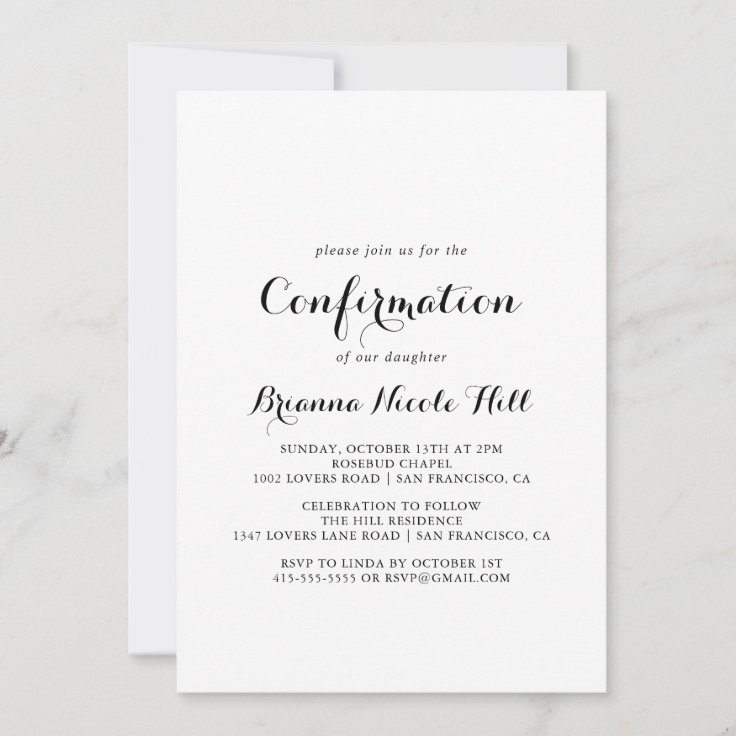 Modern Calligraphy Confirmation Invitation | Zazzle