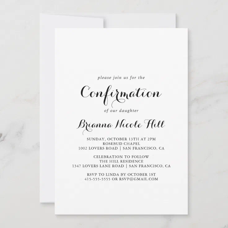 Modern Calligraphy Confirmation Invitation | Zazzle