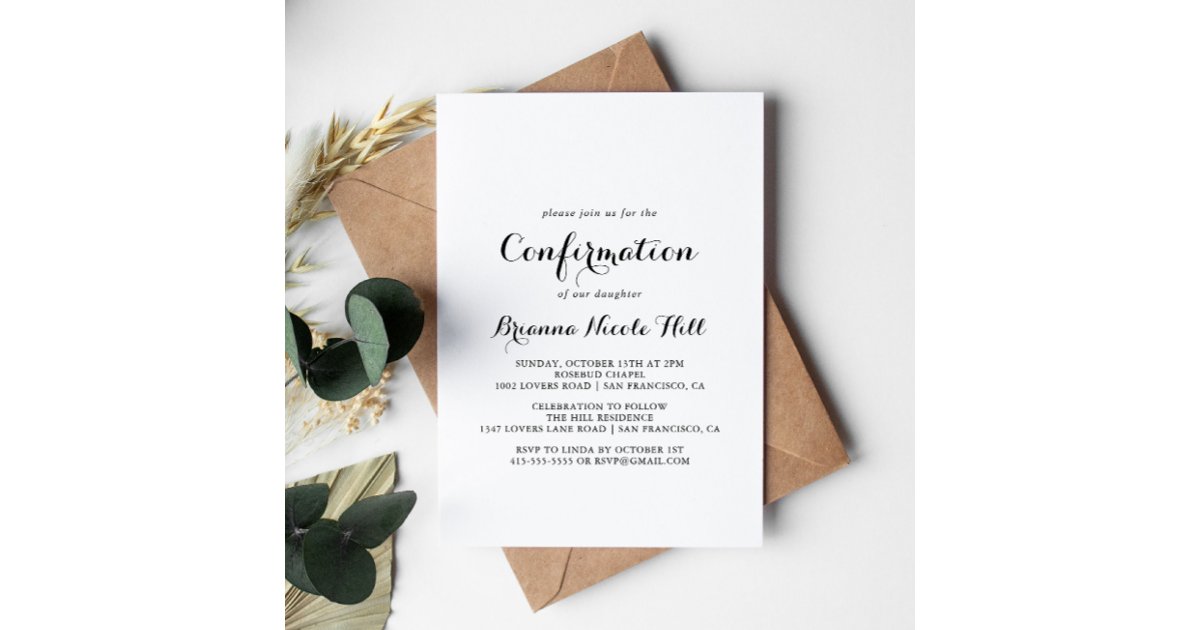 Modern Calligraphy Confirmation Invitation | Zazzle