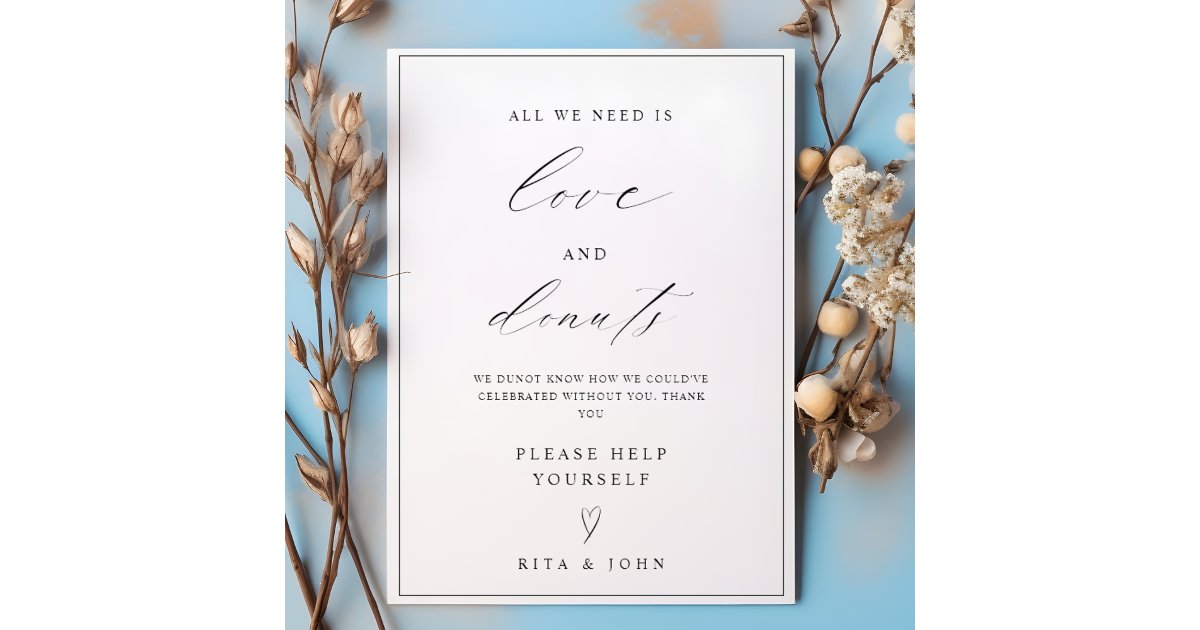 Modern Calligraphy Dunot Bar Wedding Cake Sign | Zazzle