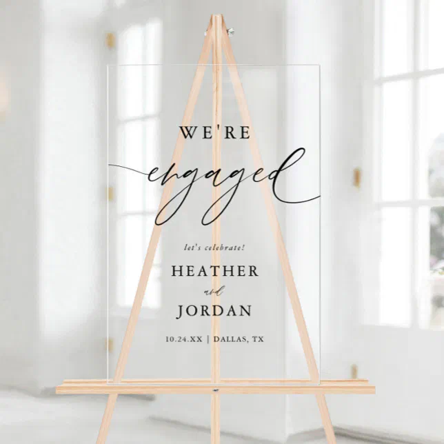 Modern Calligraphy Engagement Party Engaged Acrylic Sign | Zazzle
