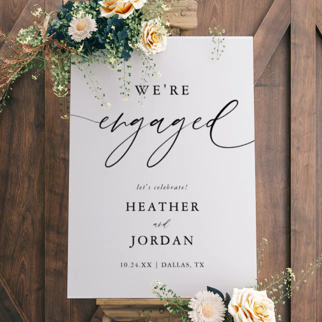 Modern Calligraphy Engagement Party Engaged Sign | Zazzle