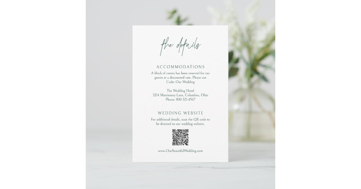 Modern Calligraphy Evergreen Elegant Wedding Enclosure Card | Zazzle