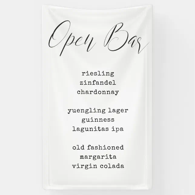 Modern Calligraphy Fabric Bar Menu Wedding Sign | Zazzle