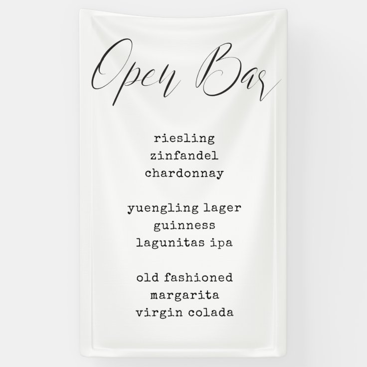 Modern Calligraphy Fabric Bar Menu Wedding Sign | Zazzle