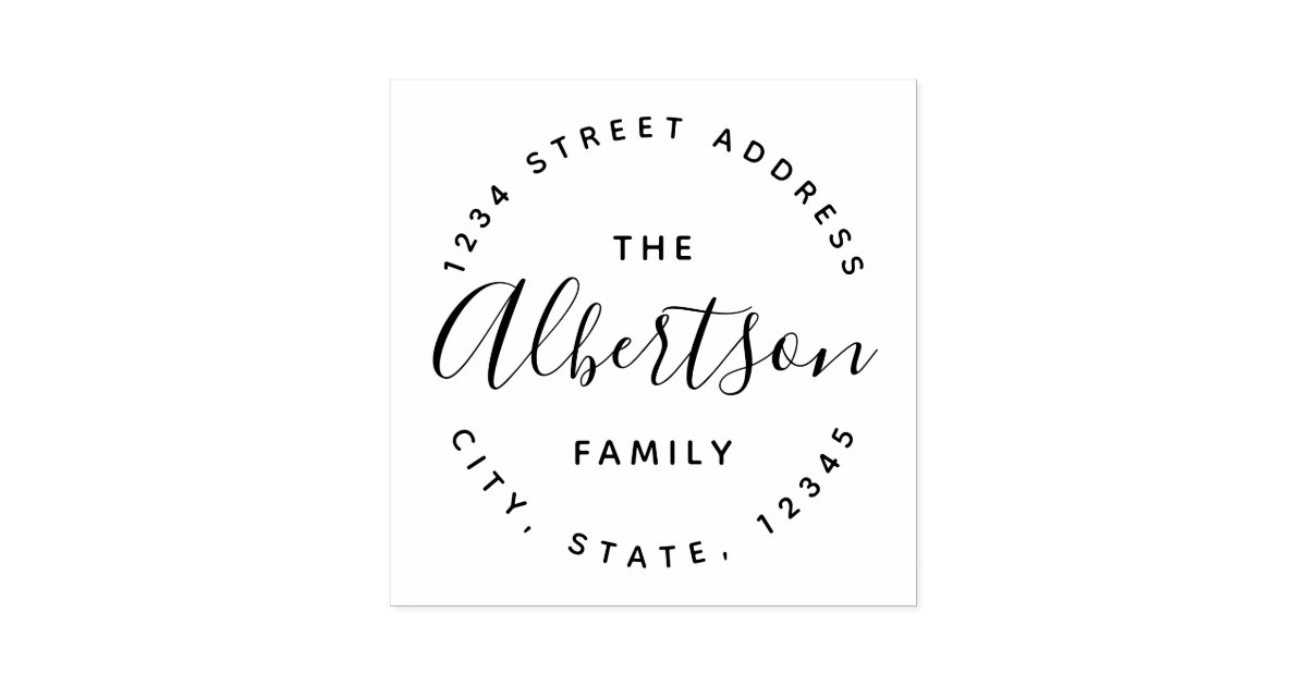 Modern Calligraphy Family Name Return Address Rubber Stamp | Zazzle