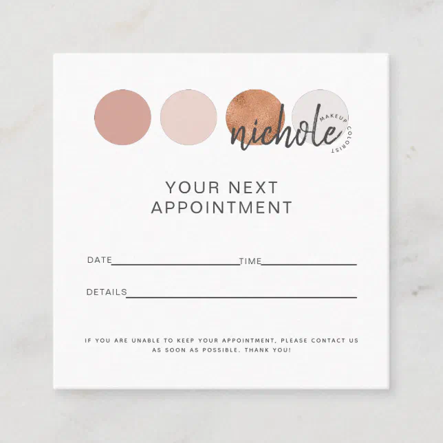 Modern Calligraphy Feminine Makeup Artist Appointment Card | Zazzle