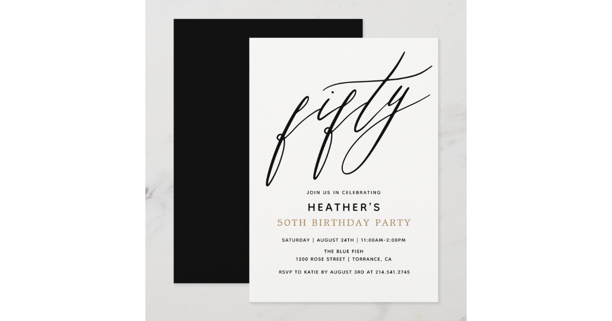 Modern Calligraphy Fifty 50th Birthday Party Invitation | Zazzle