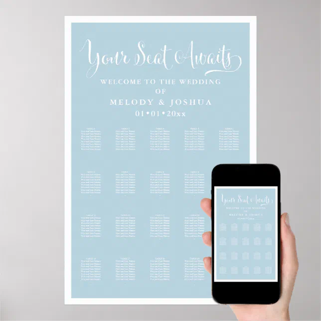 Modern Calligraphy Font DIY color Dusty Blue Poster | Zazzle