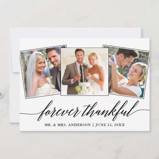 Modern Calligraphy Forever Thankful 3 Photo Thank You Card | Zazzle.com