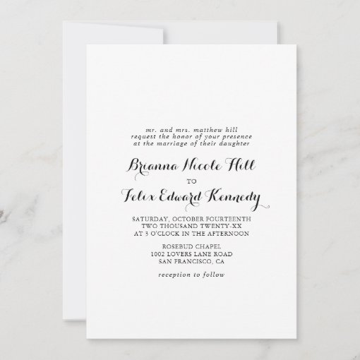 Modern Calligraphy Formal Wedding Invitation | Zazzle