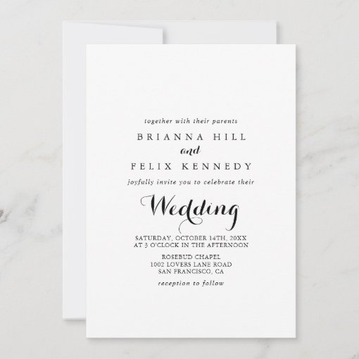 Modern Calligraphy Front & Back Wedding Invitation | Zazzle