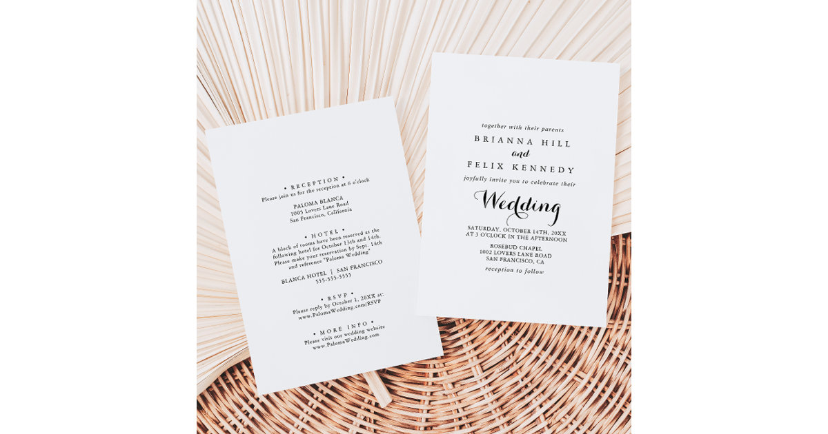 Modern Calligraphy Front & Back Wedding Invitation | Zazzle