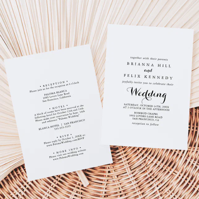 Modern Calligraphy Front & Back Wedding Invitation | Zazzle
