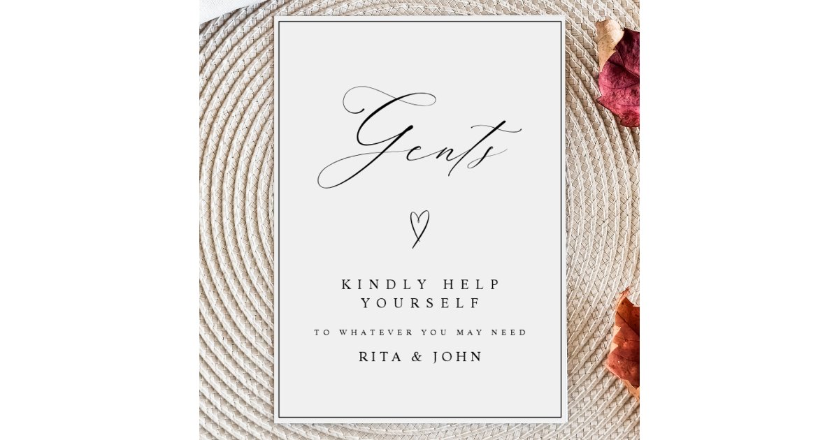 Modern Calligraphy Gents Bathroom Wedding Sign | Zazzle