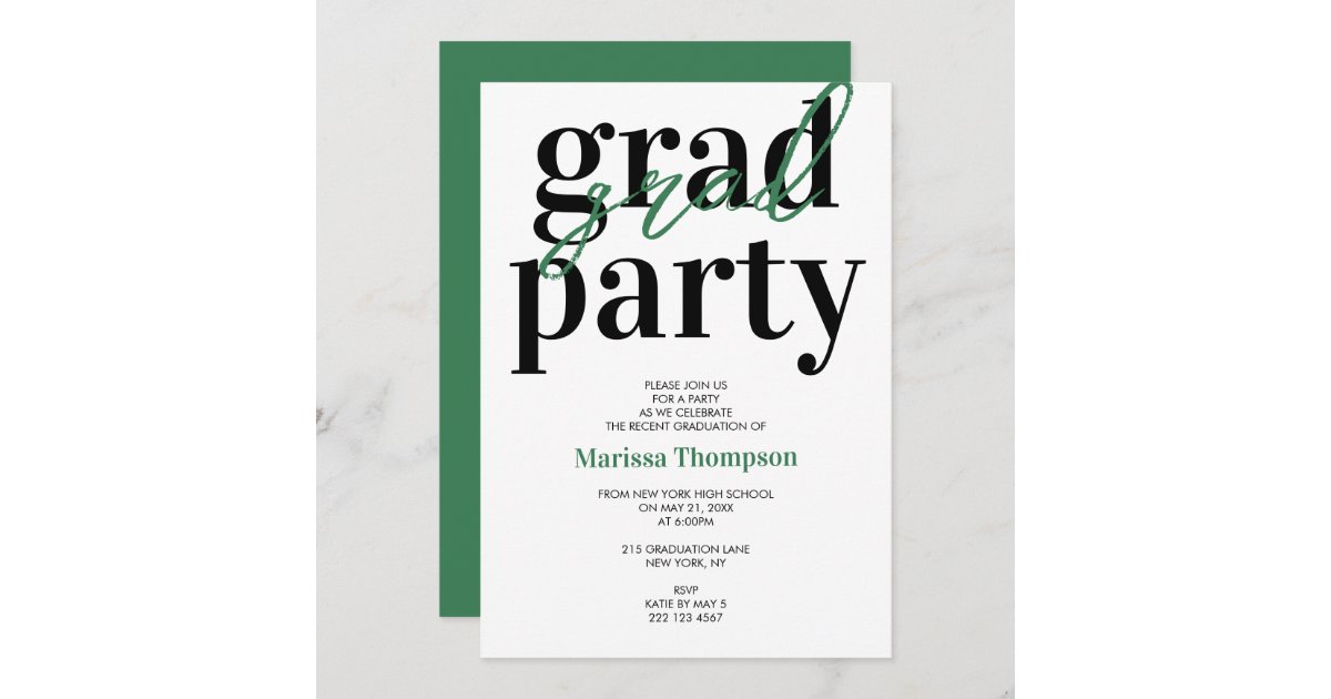 Modern Calligraphy Green Graduation Party Invitation | Zazzle