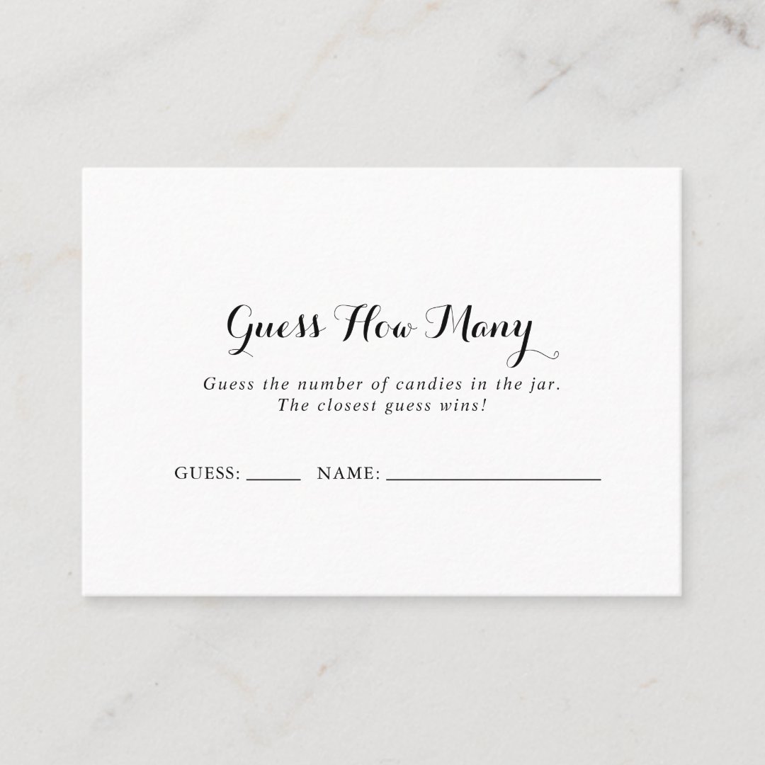 Modern Calligraphy Guess How Many Game Card | Zazzle