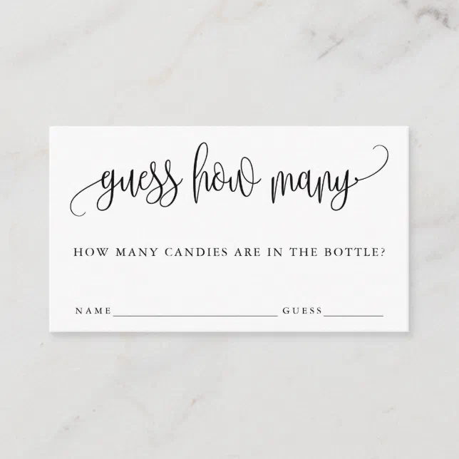 Modern Calligraphy Guess How Many Game Card | Zazzle