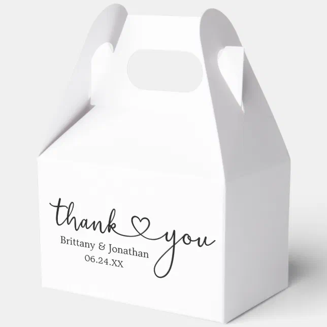 Modern Calligraphy Heart Wedding Thank You Gable Favor Boxes | Zazzle