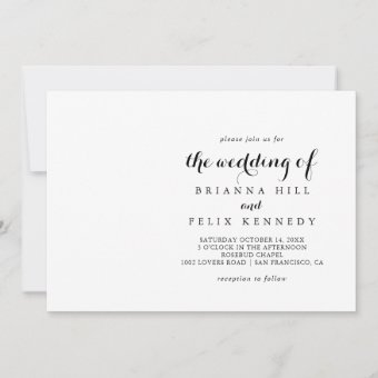 Modern Calligraphy Horizontal Wedding Invitation | Zazzle