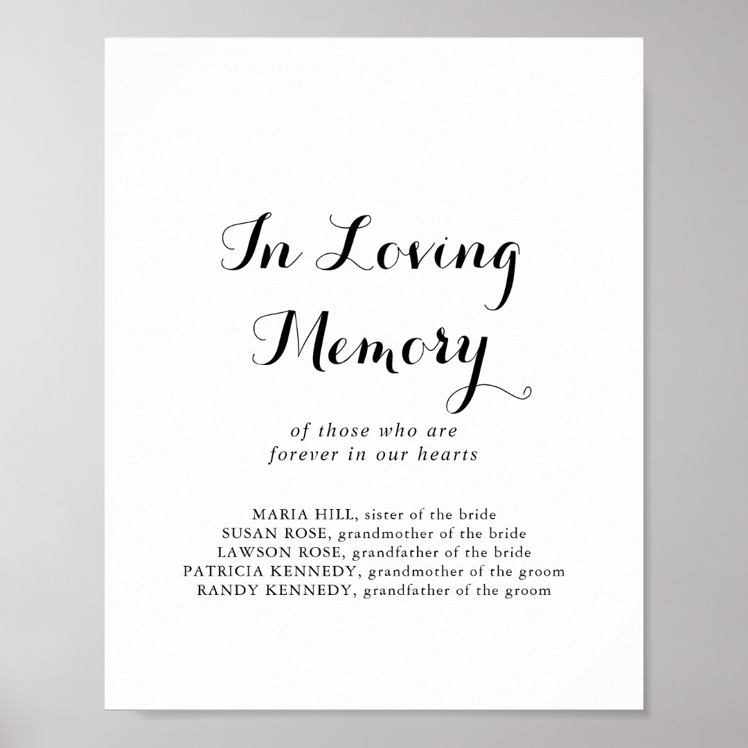 Modern Calligraphy In Loving Memory Sign | Zazzle