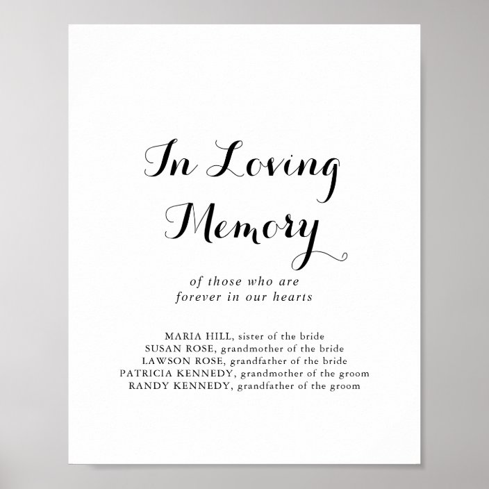 Modern Calligraphy In Loving Memory Sign | Zazzle
