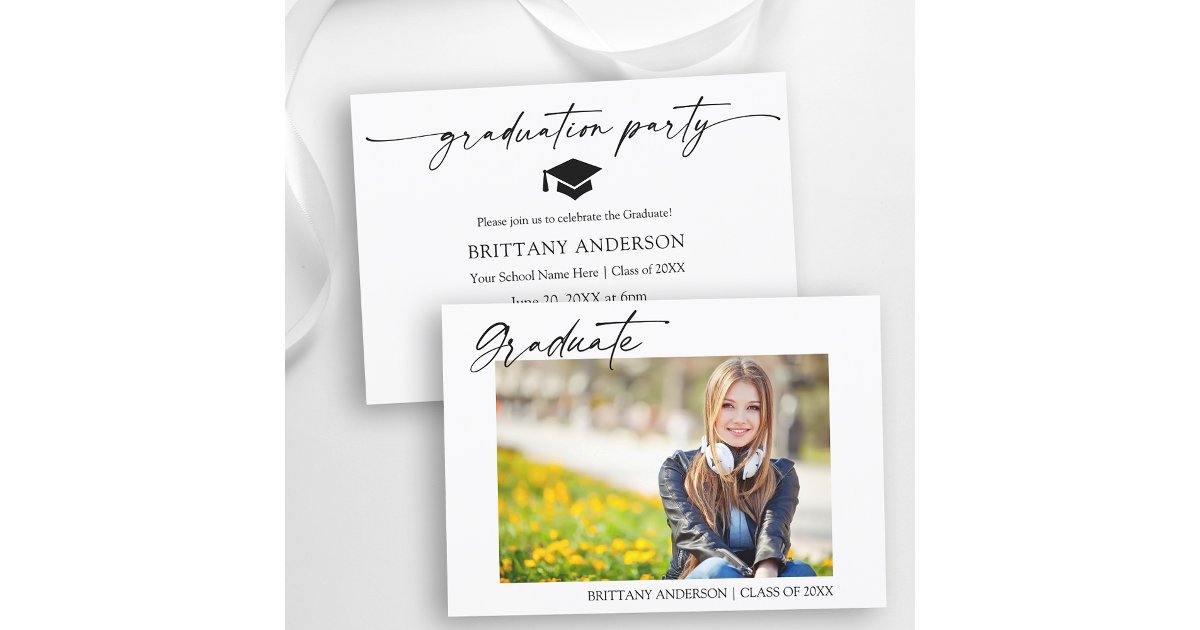 Modern Calligraphy Ink Photo Graduation Party Invitation | Zazzle